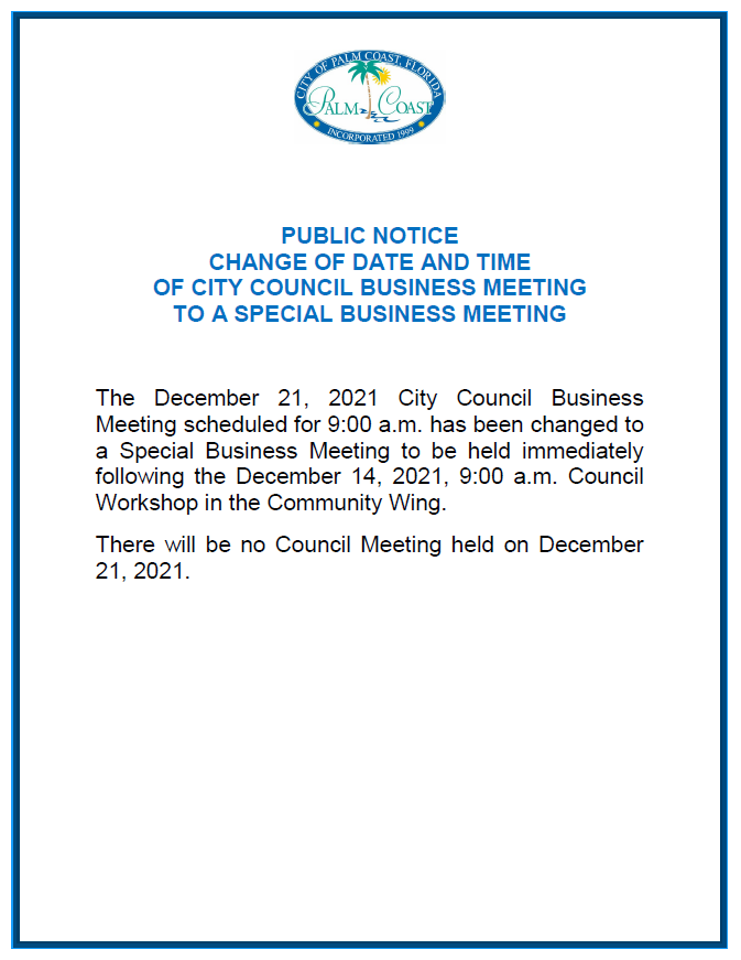Public Notice: Change of Date and Time of City Council December ...